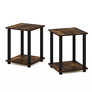 Furinno Pasir 3-Tier Open Shelf Bookcase, Amber Pine & Simplistic Set of 2 End Table, 2-Pack, Amber Pine/Black