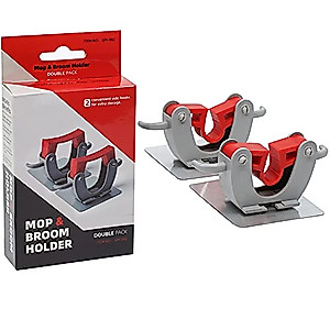 ECOHomes No Drill Mop And Broom Holder Wall Mount (2 Pcs Pack) | Self Adhesive Broom Rack, Mop Organizer Gripper Wall Mounted Hanger | Utility Rack Hooks To Hang Your Garage, Household Tools & More