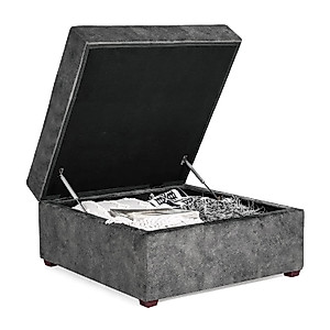 Homebeez Fabric Button Tufted Storage Ottoman Bench, Square Coffee Table Footstool Footrest with Wood Legs for Living Room (Gray)