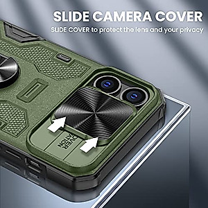 VEGO for iPhone 13 Pro Max Stand Case, iPhone 12 Pro Max Case with Slide Lens Cover, Built-in 360° Rotate Ring Stand Magnetic Car Mount Cover Case for iPhone 13 Pro Max / 12 Pro Max 6.7 inch - Green