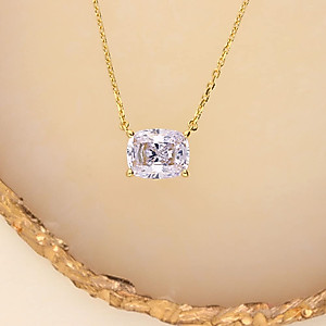 BERRICLE Sterling Silver Solitaire 3.5 Carat Radiant Cut Cubic Zirconia CZ East-West Fashion Pendant Necklace for Women 16 inch, Yellow Gold Flashed