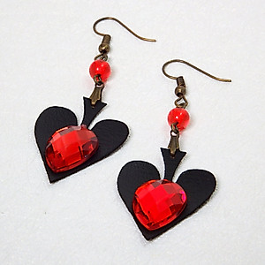 RareLove Vintage Lolita Red Rhinestone Heart Dangle Earrings