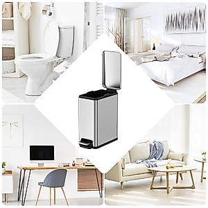 BETHEBEST Bathroom Trash Can with Lid，2.6 Gallon Stainless Steel Trash Can with Removable Wastebasket for Bedrom,Office(Silver)