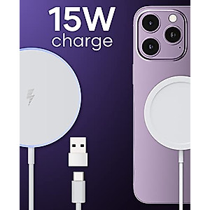 (2 Pack) Magnetic Wireless Charger, 15W Max Wireless Fast Charging Pad for iPhone 15 14 13 12 Series and AirPods, Magnet Apple Mag Safe Charger with 5ft Dual Charging Port Cable (Mag-Safe)