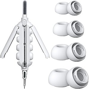 SAYAFAN 4 Pairs Replacement Ear Tips for Airpods Pro & 2nd Generation and Cleaner Kit, 5 in 1 Cleaning Pen with Polishing Cloth, Silicone Ear Tips with Noise Reduction Hole (XS/S/M/L)