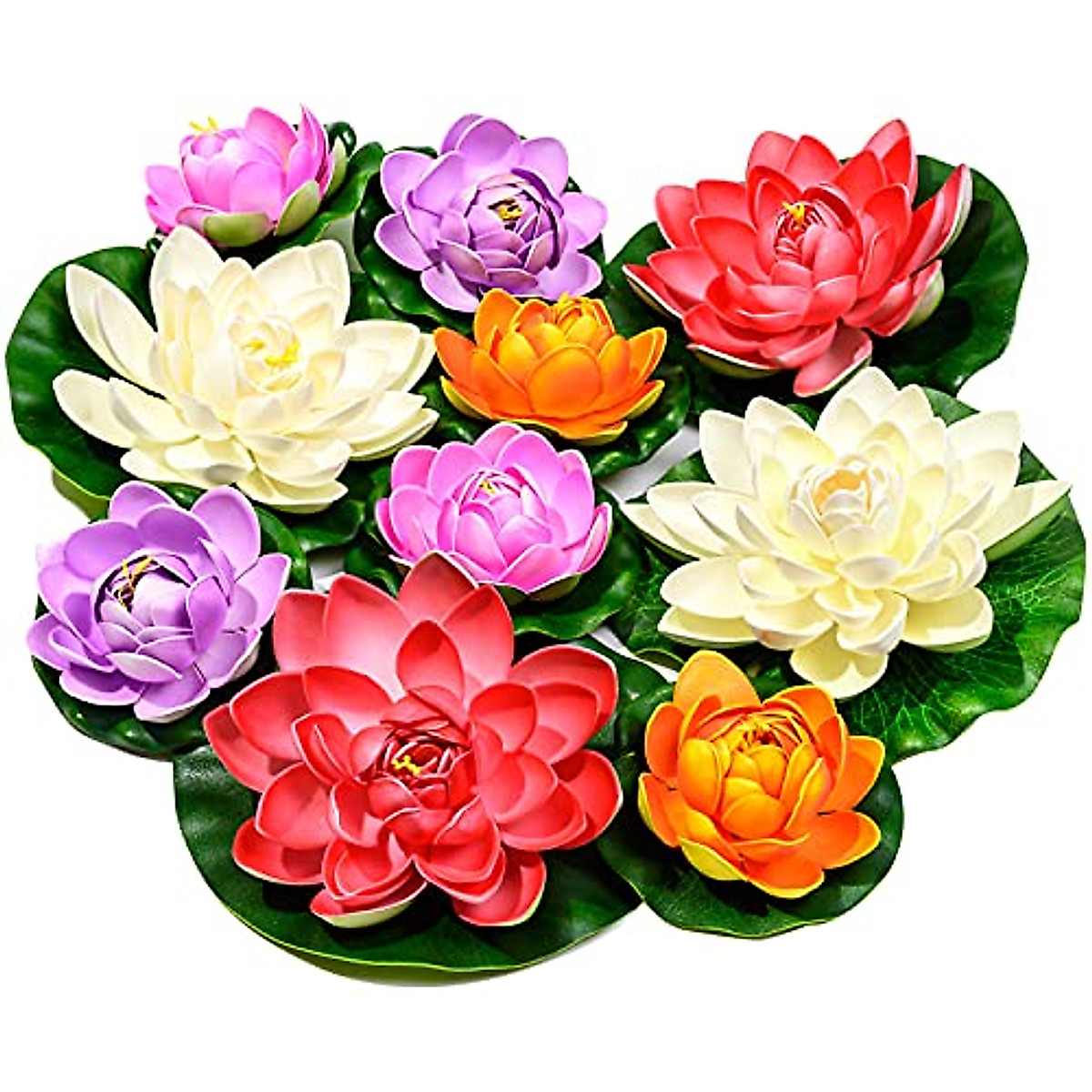 ZAUGONTW Artificial Floating Foam Lotus Flower with Water Lily Pad, Realistic Ornanment Perfect for Home Outdoor Patio Pond Aquarium Wedding Party Decorations, 10PCS