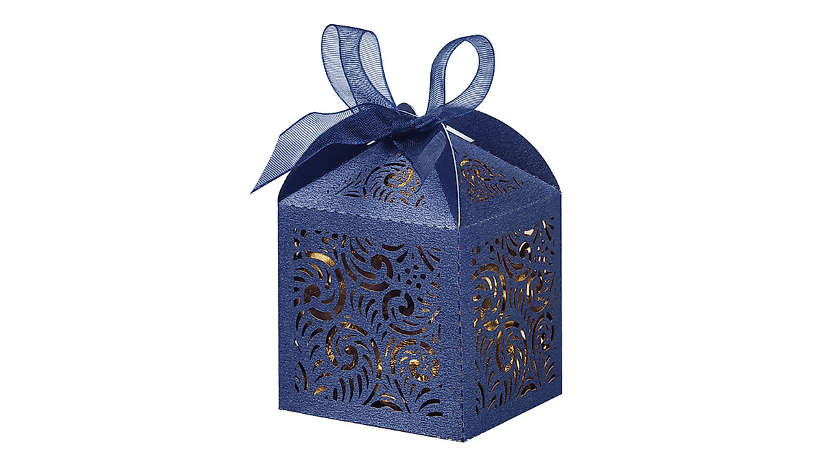 100 Navy Laser Cut Favor Boxes for Wedding & Party Gifts
