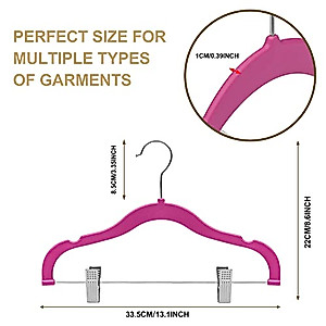 Quality Kids Children's Plastic Non Velvet Non-Flocked Thin Compact Skirt Pant Coat Hangers with Metal Clips for Skirts Pants Blouses 360° Swivel Hook, Jacket, Shirt, Legging, Suit Hangers (Pink, 10)