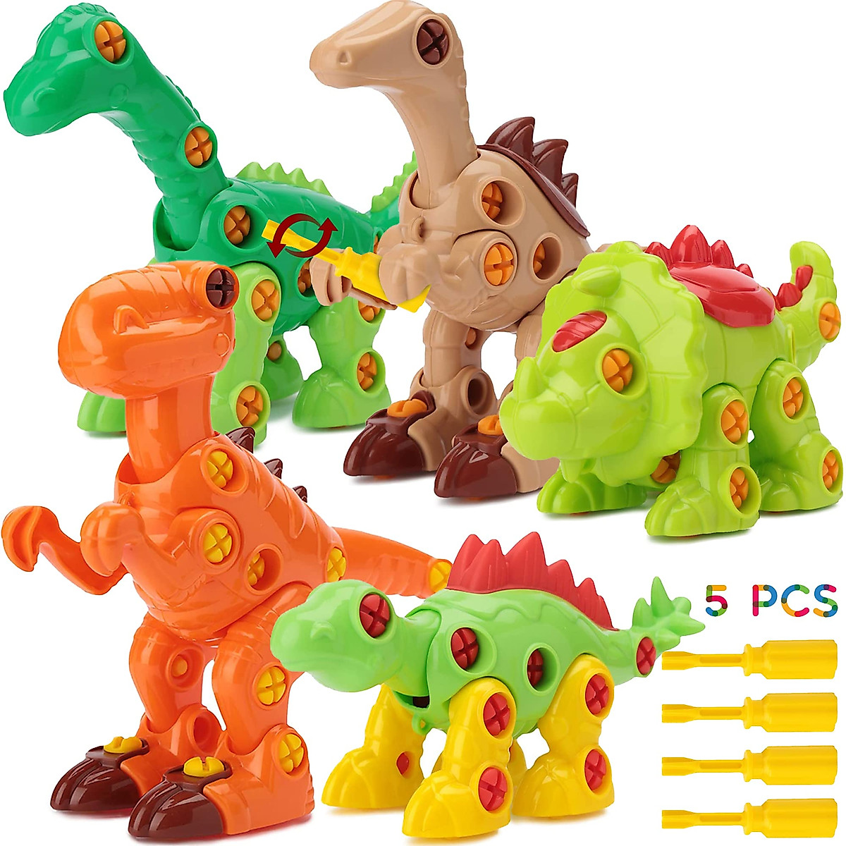 CO-T Take Apart Dinosaur Toys for 3 4 5 6 7 8 Year Old Boys - Set of 5 Dinosaurs with 5 Screwdrivers - Learning & Education Toys - STEM Take Apart Toys for 3 Year Old Boys and Girls by Polesie
