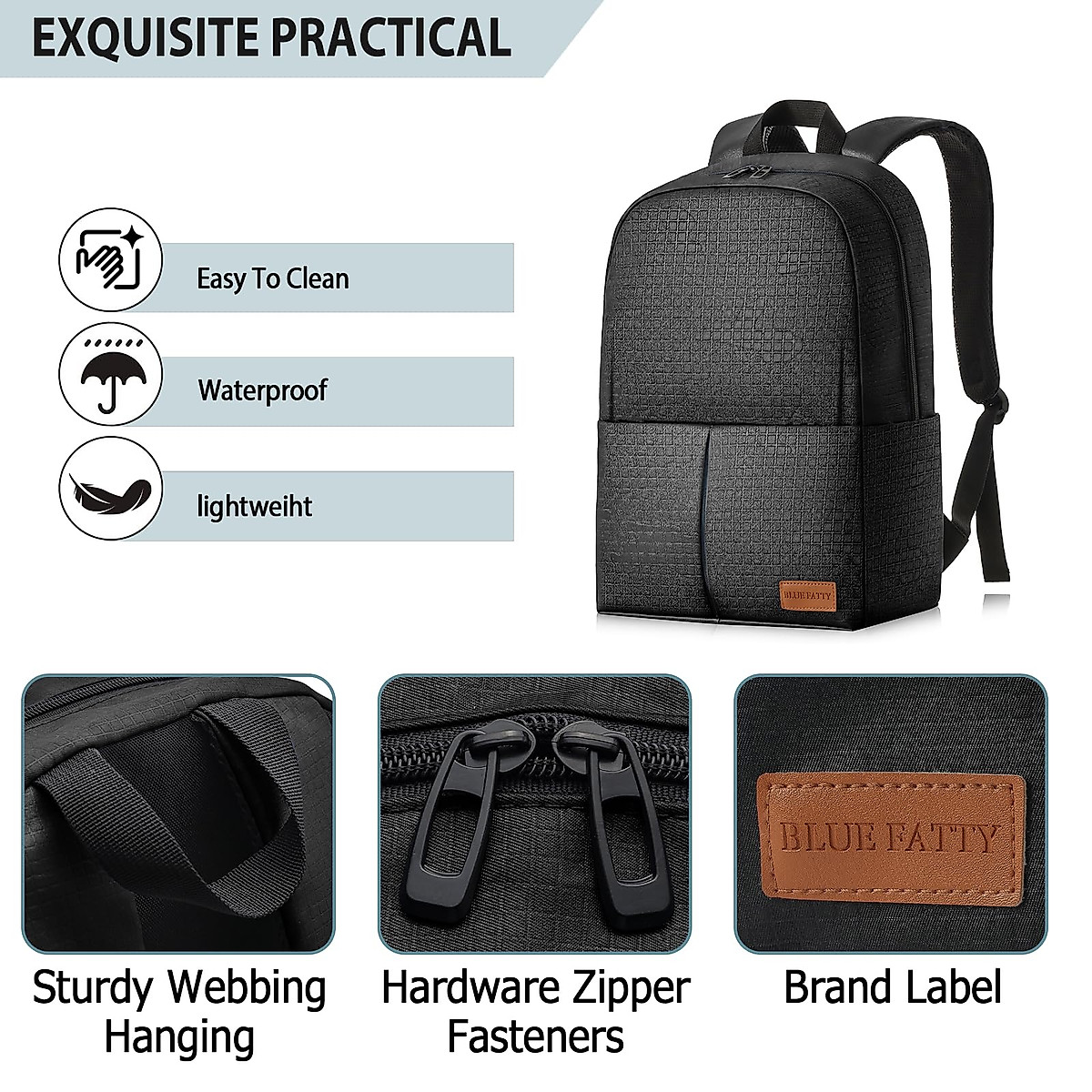 BLUEFATTY Casual Daypack Backpacks For Women Men Waterproof Travel Backpack Carry on Backpack Lightweight Breathable for Hiking-Black