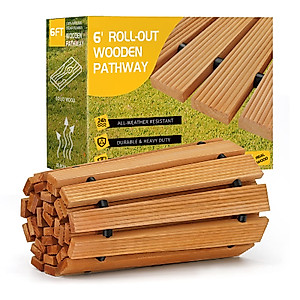 TONAHUTU 6FT Wooden Garden Pathway, Roll Out Wooden Curved Pathway Weather-Resistant Walkway for Outdoor Patios 17" W Roll Out Hardwood Walkway with Non-Slip Surface Wedding Party Pathways (Curved)