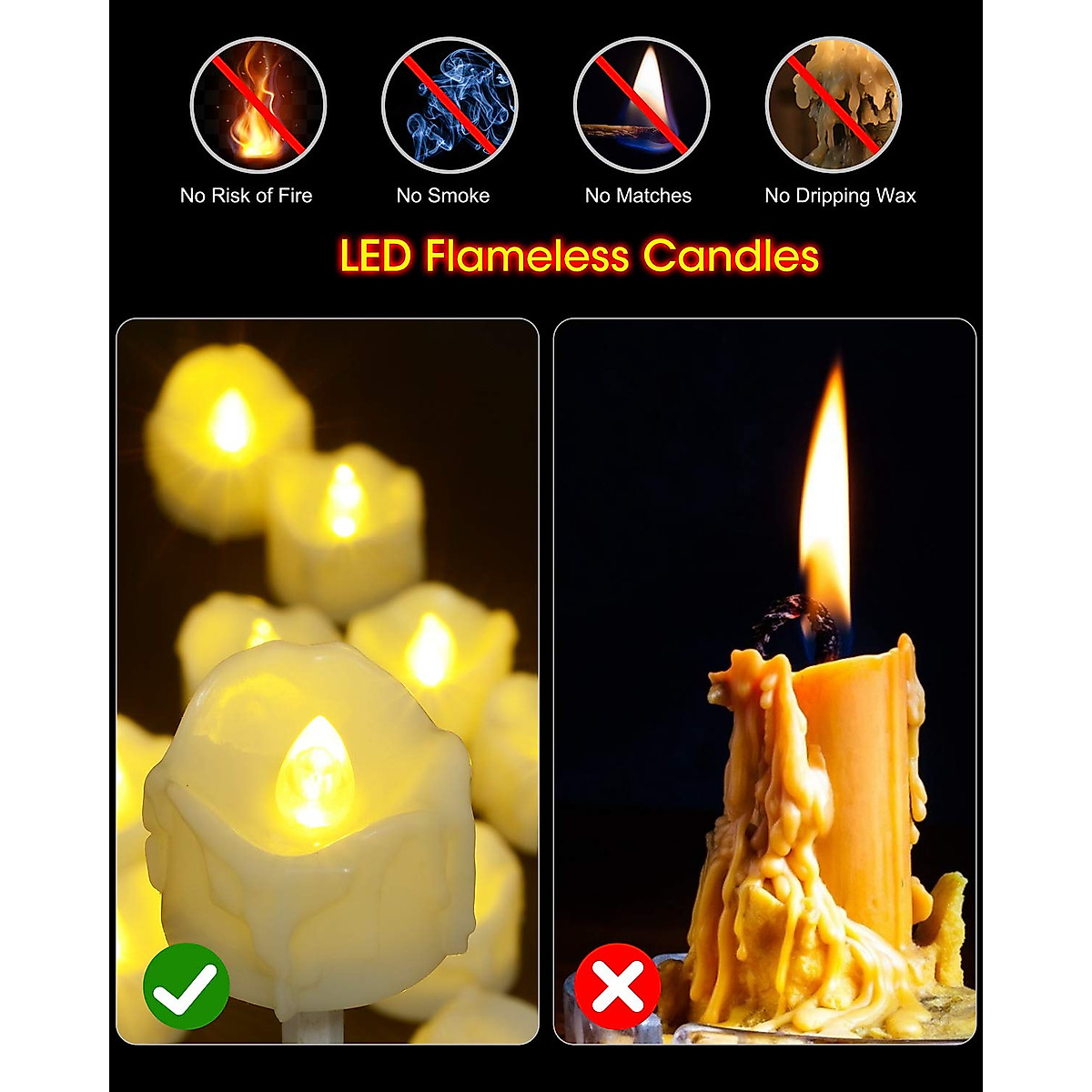 PChero LED Tealights with Timer, 12pcs Flickering Flameless Battery Operated Timed Tea Light Electric Candles for Halloween Christmas Home Party Wedding Centerpieces Decorations