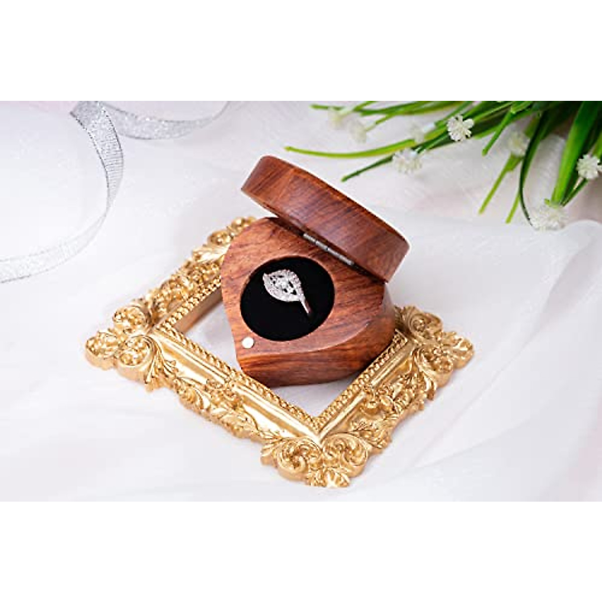 Ring Box Heart - Handmade Wooden Ring Box for Proposal, Rustic Vintage Ring Bearer Box, Wooden Ring Box Heart Shape Ring Box (Will You Marry Me - Heart)