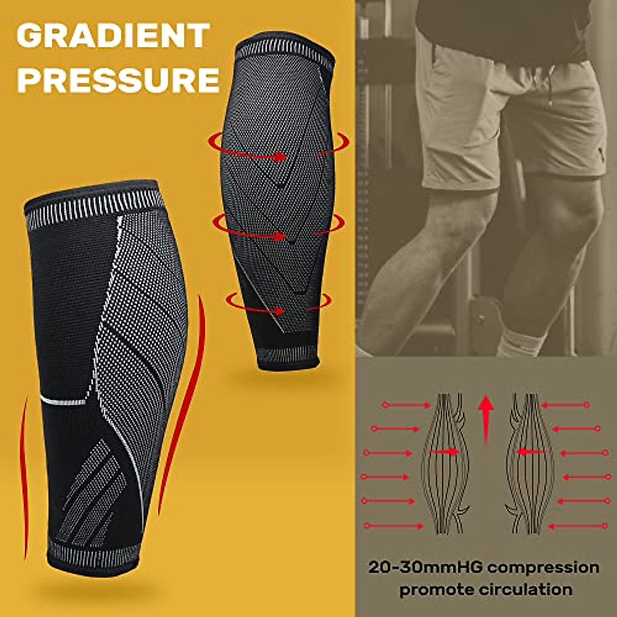 Calf Compression Sleeve Men-2 Pack Shin Splint Compression Sleeve - Lower Leg Compression Sleeve for Basketball Football Running Varicose Vein