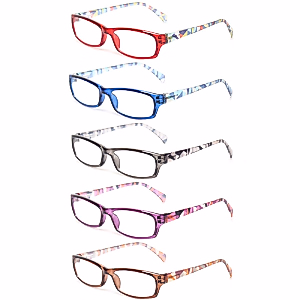 Reading Glasses 5 Pairs Fashion Ladies Readers Spring Hinge with Pattern Print Eyeglasses for Women (5 Pack Mix Color, 2.75)