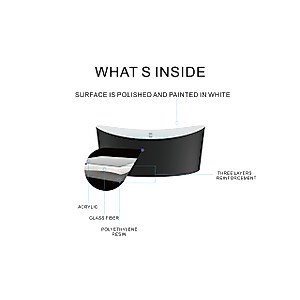 HEATGENE 68.5 Inches Acrylic Freestanding Bathtub Oval Modern Bathtub Contemporary Soaking Tub Easy to Install UPC Certified Drain & Overflow Assembly Included, Black