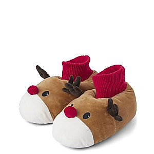 Gymboree,and Toddler Slip Resistant Home Slipper,Christmas Reindeer,11-12Youth