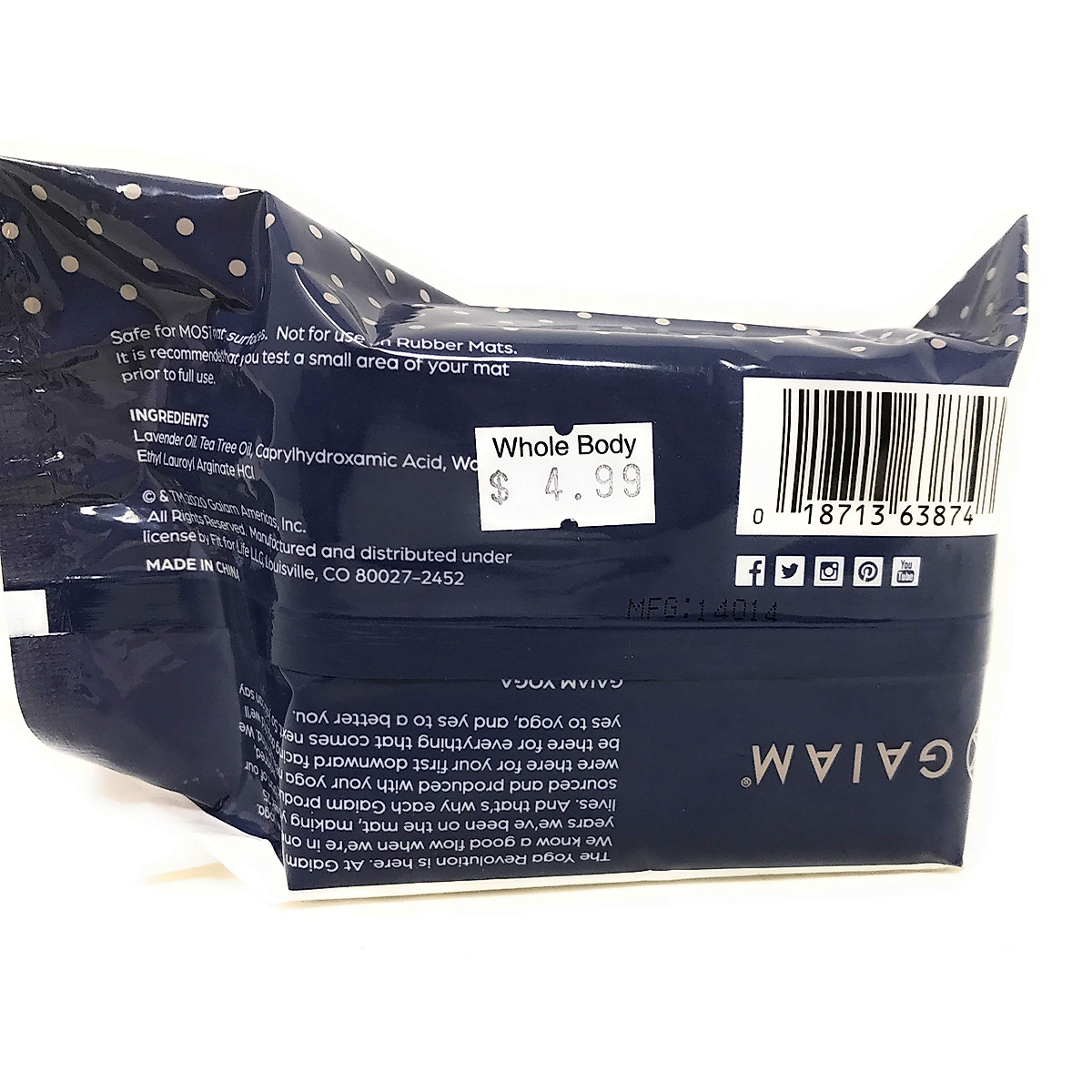 Gaiam Yoga Mat Wipes, 1 EA