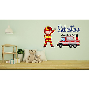 Custom Name Firefighter Wall Decal - Personalized Nursery Name -Wall Decal for Nursery Decoration playroom Decoration (Wide40 x25 Heigth Inches)