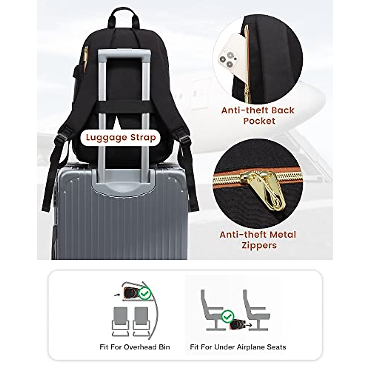 LOVEVOOK Laptop Backpack for Women & Men, 15.6 Inch Anti Theft Travel Backpack with USB Port, Stylish Casual Daypack for College, Large Capacity Teacher Nurse Work Backpack Purse, Black & Brown