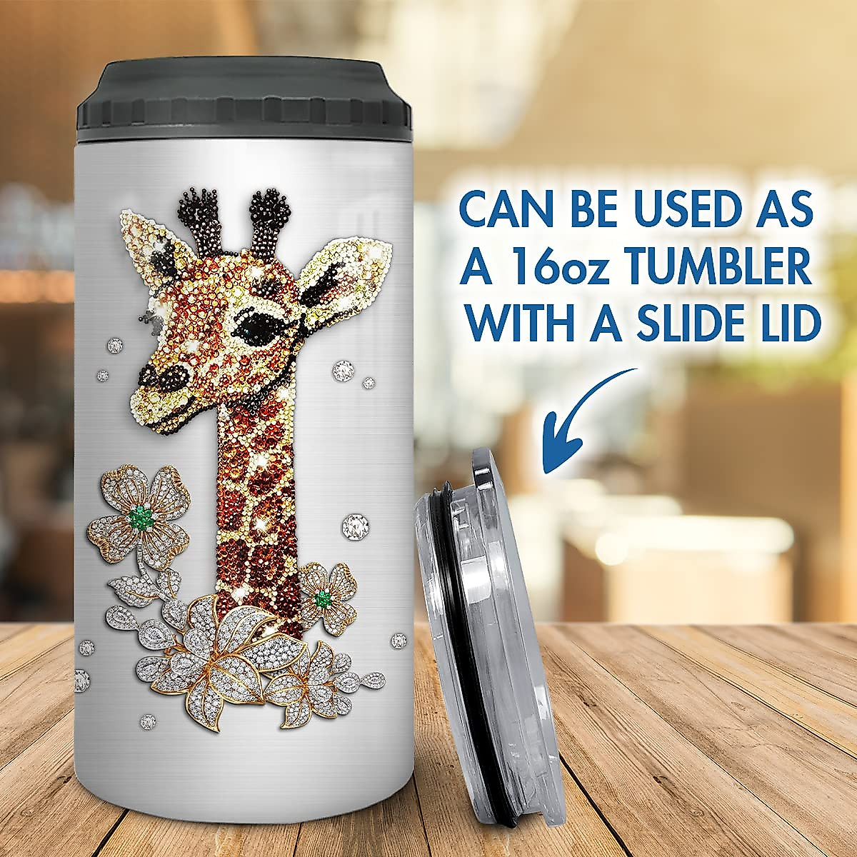 Wassmin Giraffe Tumbler Can Cooler 4-in-1 Giraffe Gift For Women Girls Teen Jewelry Drawing Style Stainless Steel Insulated Tumblers 16oz Cup With Lid Birthday Christmas Presents
