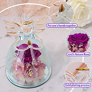 ANLUNOB Birthday Gifts for Women, Preserved Long-Lasting Real Flowers Rose Gifts in Glass Angel Figurines, Angel Rose Gift for Mom Grandma,Anniversary Wedding Christmas, Thanksgiving Day Gift for Her