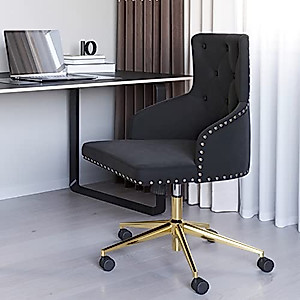 BELLEZE Modern Velvet Desk Chair for Home Office or Bedroom Vanity, Tufted Upholstered Seat with Slim Arms, Adjustable Height, Swivel, Wheels - Belden (Black)