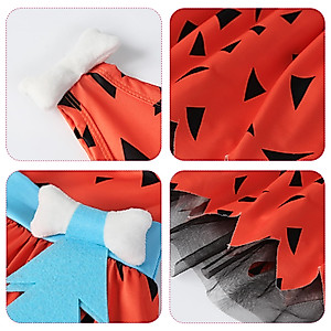 Obavioy Baby Girl Caveman Costume Toddler Cavegirl Dress with Bone Headband Hair Clips Halloween Party Outfit Orange 12-18 Month