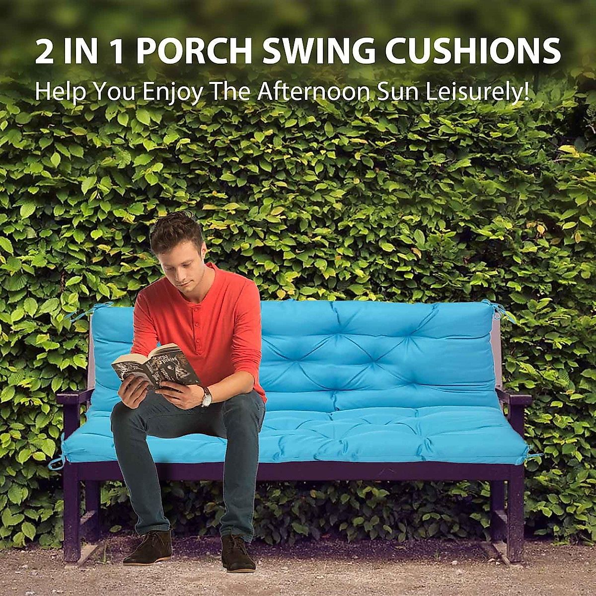 Swing Cushions for Outdoor Furniture, Waterproof Porch Swing Cushions 2-3 Seat, Thicken Outdoor Swing Cushion with Tie for Patio Garden Furniture (Khaki,48 x 40)