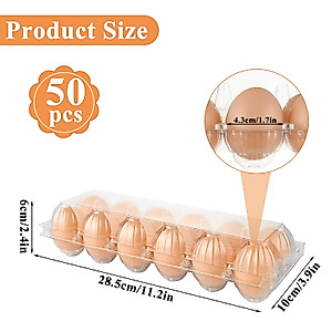 Oungy 50 Pack Plastic Egg Cartons Bulk 1 Dozen Clear Empty Egg Cartons Holds Up to 12 Eggs, Chicken Egg Cartons Reusable Egg Cartons Egg Tray for Family Chicken Farm Markets Display, 2x6 Grids