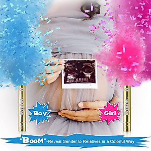 Gender Reveal Powder Cannon - 2 Pink & 2 Blue | Powder and Confetti Cannon Baby Shower Poppers - Boy or Girl Gender Reveal Smoke, 100% Biodegradable Tissue Safe Powder Cannon