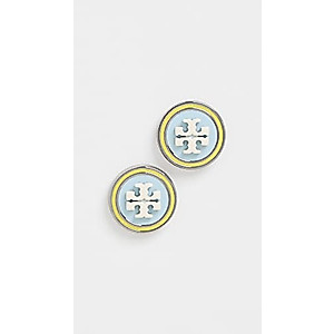 Tory Burch Women's Kira Enamel Circle-Stud Earrings, Shiny Hem/Starlight/New Ivory, Blue, One Size