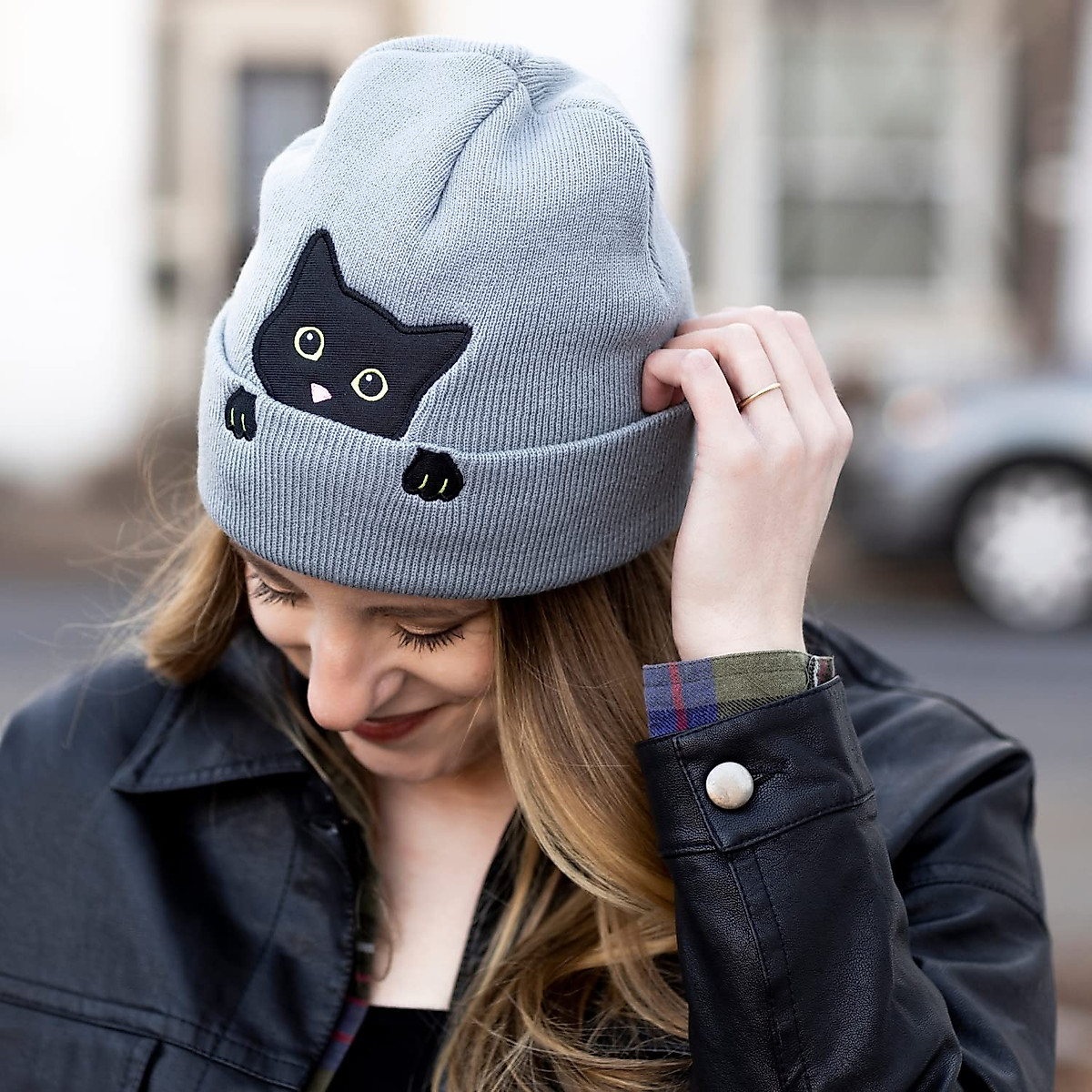Cat Beanie Winter Hats for Women - Cute Cat Ear Beanie Womens Beanie - Cat Hat, Cat Gifts for Cat Lovers, Teen Girl Gifts, Cat Mom Gifts, Gifts for Mom Grey