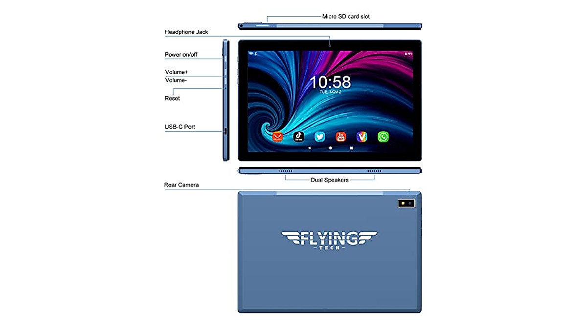 10 Inch Android Tablet with 5G WiFi, 4GB RAM, 64GB Storage