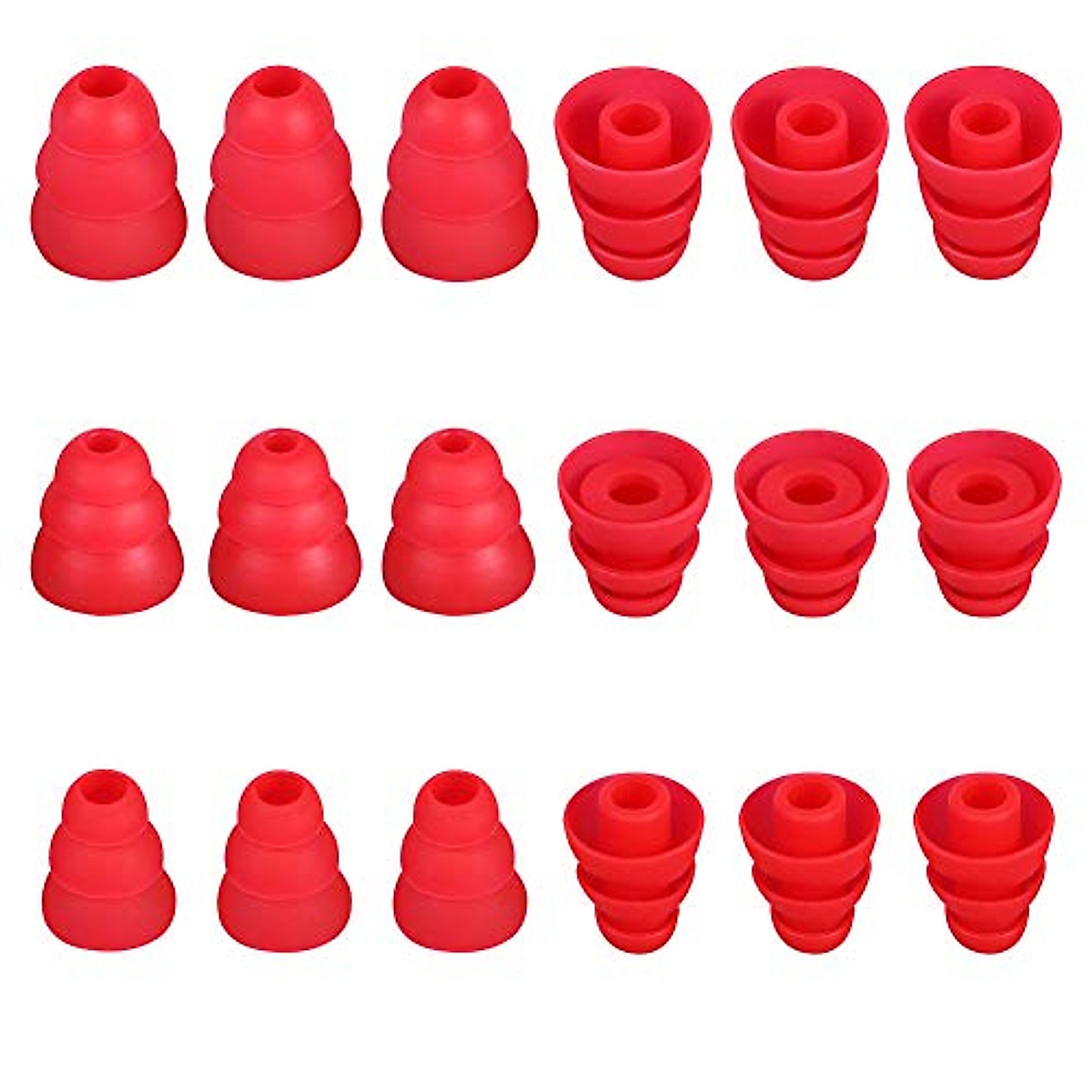 Silicone Ear Tips Triple Flange Replacement Ear Tips Three Flange Noise-Isolation Eartips Fit for Inner Hole from 4mm - 5.1mm Earphones 9 Pairs S/M/L Red