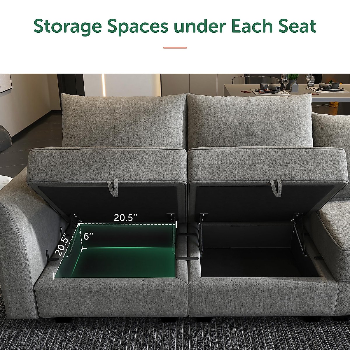 HONBAY Modular Sofa Couch with Storage Seats U Shaped Modular Sectional Sofa with Reversible Chiase Oversized Modular Sofa Sleeper Set with Ottomans, Grey