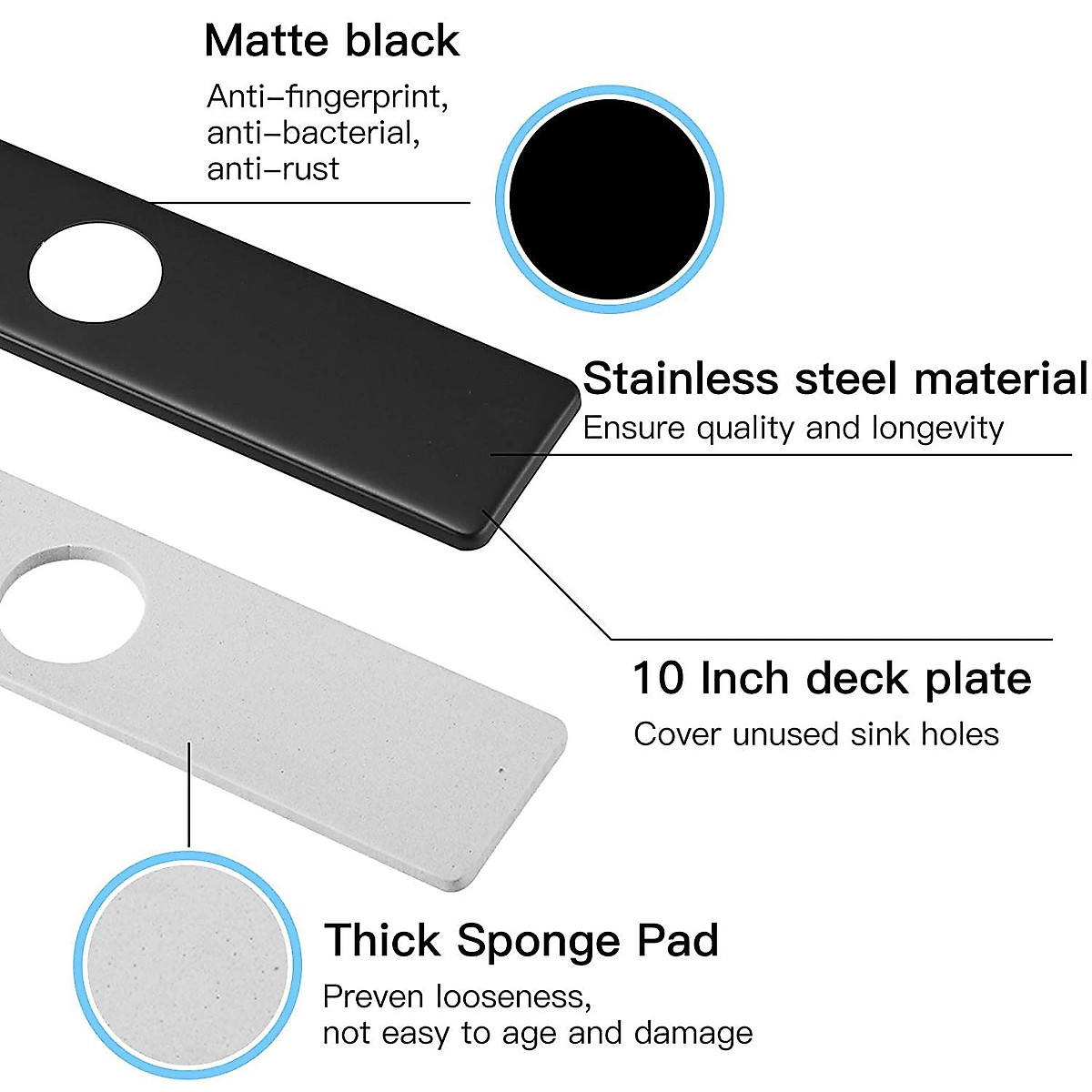 Bathfinesse 10" Kitchen or Bathroom Sink Faucet Black Hole Cover Deck Plate Square Stainless Steel Escutcheon for Covering Unused Mounting Holes,P-111-B