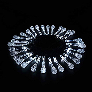 Solar Powered 30LED Raindrop String Lights with 8 Lighting Modes Home Garden Party Light Decor for Outdoor Home Lawn Wedding Patio Party and Holiday