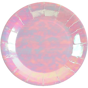 BLUE PANDA Disposable Plates - 48-Pack Paper Plates Party Supplies for Appetizer, Lunch, Dinner, and Dessert, Kids Birthday Party Favors, Pink Holographic, 7 x 7 Inches