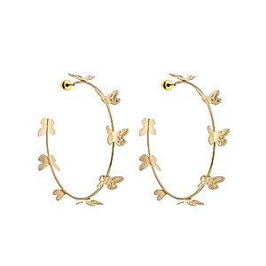 JENSVOIR Gold Hoop Earrings for Women - Large Gold Plated Butterfly Earrings Trendy, Big Hypoallergenic Gold Hoop Earrings for Everyday (Butterfly-1)