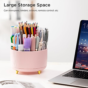 HBlife Pencil Pen Holder for Desk, 5 Slots 360° Degree Rotating Desk Organizers and Accessories, Desktop Storage Stationery Supplies Cute Pencil Cup Pot for Office, School, Home, Art Supply, Pink