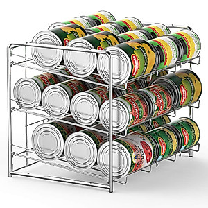 Can Organizer Stackable 2 Pack Can Storage Dispenser Rack 3 Tier Holds up 36 Cans Rotates First in First Out for Kitchen Cabinet or Pantry, Chrome Finish