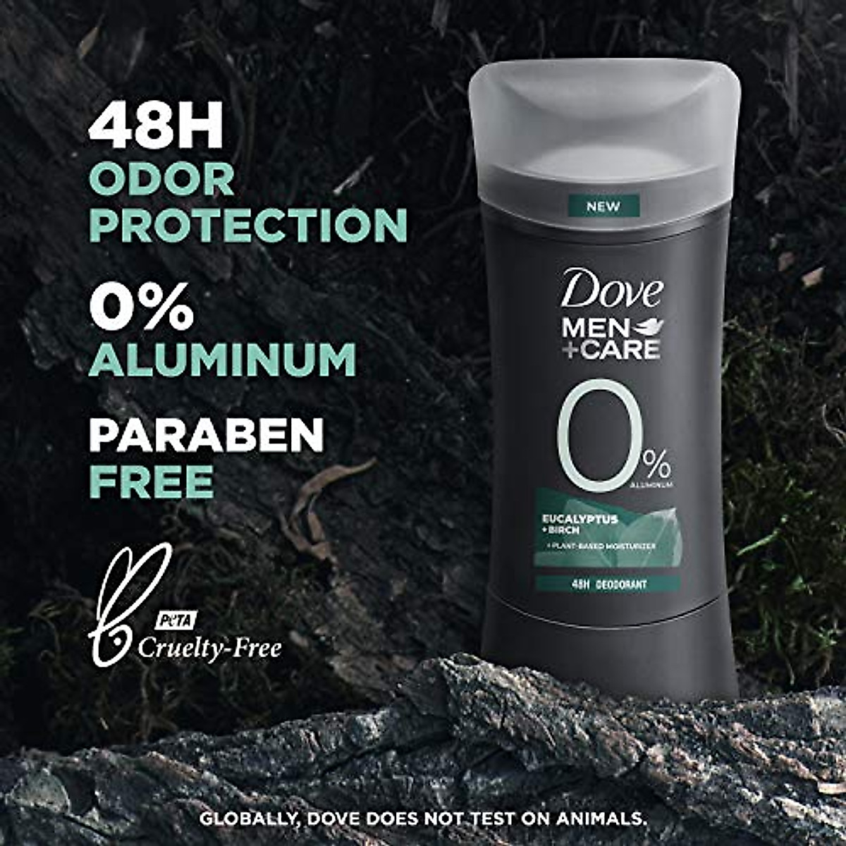 Dove Men+Care 0% Deodorant Stick for Men Aluminum free deodorant Eucalyptus+Birch Naturally Derived Plant Based Moisturizer, GRAY, 2.6 Ounce (Pack of 4)