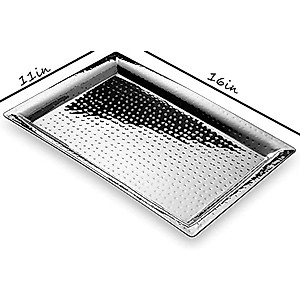 James Scott Rectangle Serving Tray Hammered Stainless Steel, Multipurpose for Kitchen, Dining, Bathroom 11x16 inch