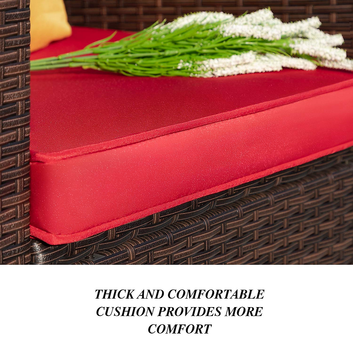 Homall 4 Pieces Outdoor Patio Furniture Sets Rattan Chair Wicker Conversation Sofa Set, Outdoor Indoor Backyard Porch Garden Poolside Balcony Use Furniture (Red)