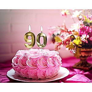 90th Birthday Candles,Gold Number 90 Cake Topper for Birthday Decorations Party Decoration