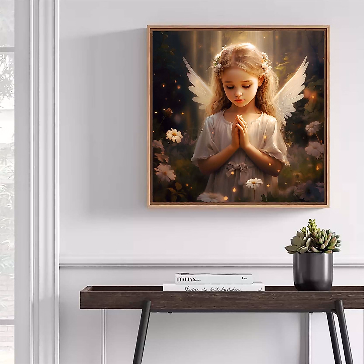 Cuneai DIY 5D Diamond Art Painting Kit Angel - Round Drill Paint by Number Christ Craft, Crystal Embroidery Cross Stitch for Home Wall Decor, Handicrafts - 12x12 inch