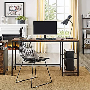 VASAGLE Computer Desk and 4-Tier Storage Shelf Bundle, 55 Inch Writing Desk with 2 Storage Shelves, Ladder Shelf with X-Bar, Steel Frame, Rustic Brown and Black ULWD55X and ULLS44X