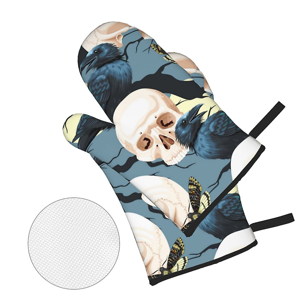 EZDNAGP 4pcs Oven Mitts and Pot Holders Sets Oven Kitchen Gloves Hot Pads for Cooking BBQ Baking Grilling - Raven Skull Bird Death Butterfly