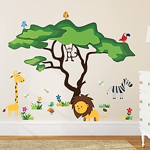 TIMBER ARTBOX Cute Safari Baby Nursery Decor – Jungle Kids Wall Decals – Animals Wall Stickers for Toddlers, Boys & Girls Room, Bedroom – Kawaii Forest Theme Daycare, Classroom & Playroom Decor